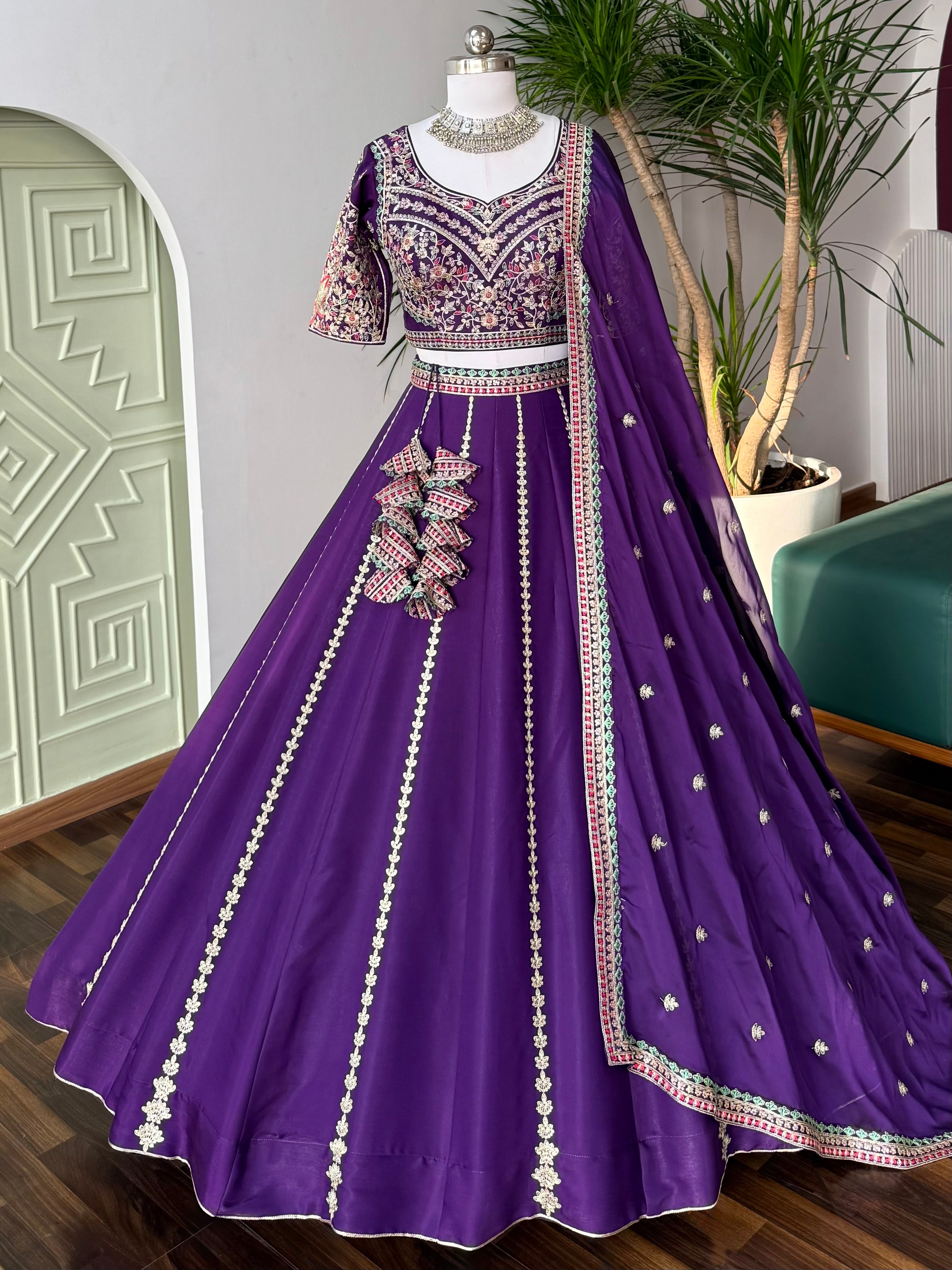 Purple color Designer Sequence Embroidery work Lehenga choli for Weddi ...
