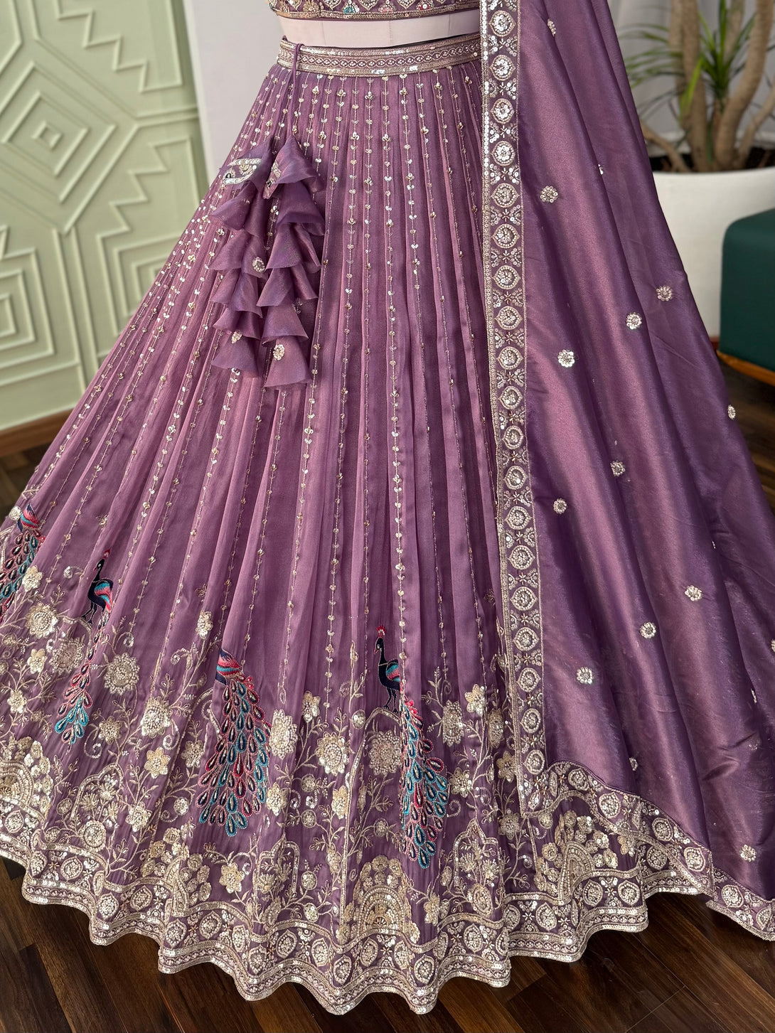 BL Fabric Mauve Purple color Bids Embroidery Designer Lehenga Choli