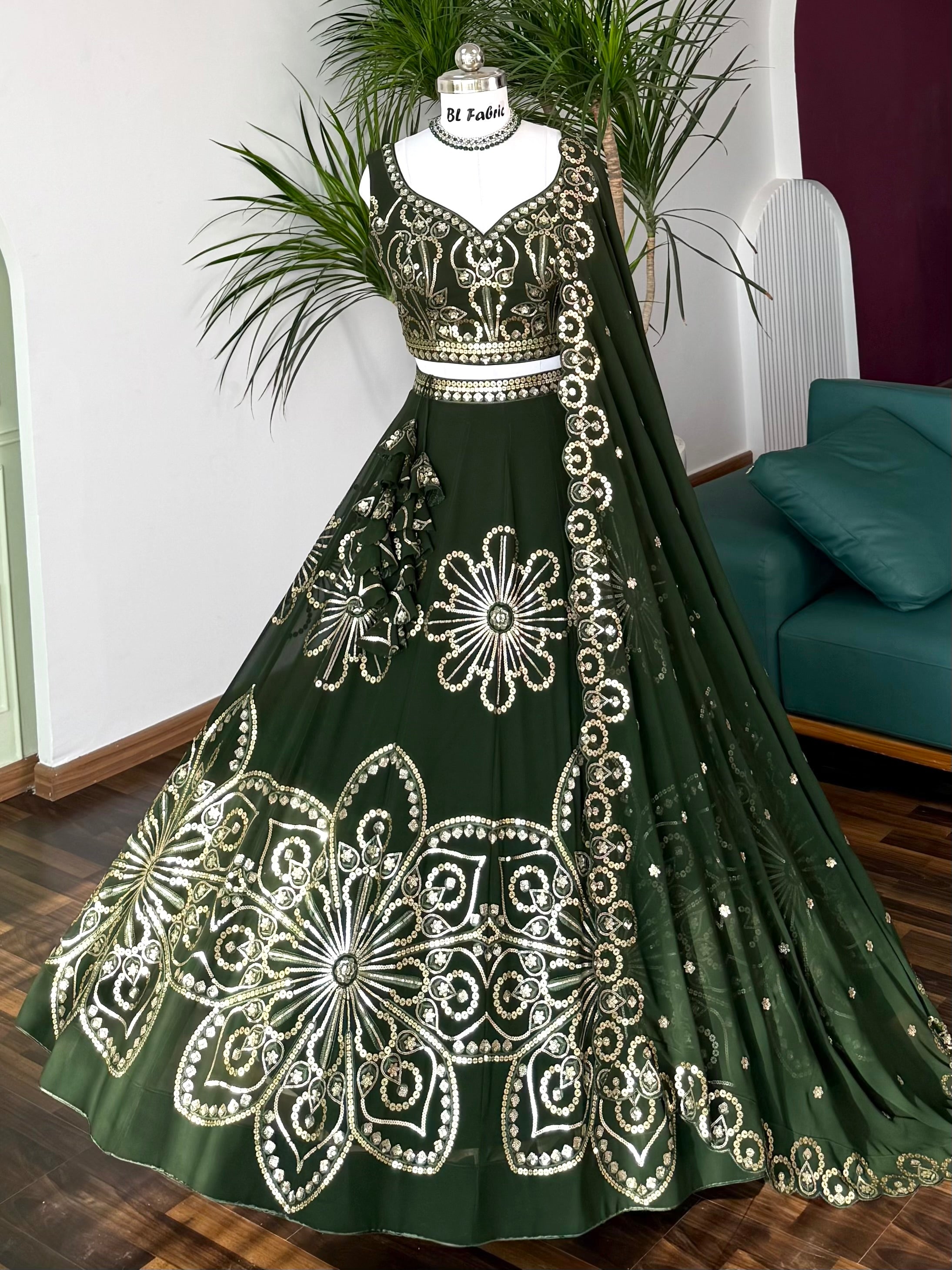 Green color Sequence Embroidery work Designer Lehenga Choli BL1657 – BL ...