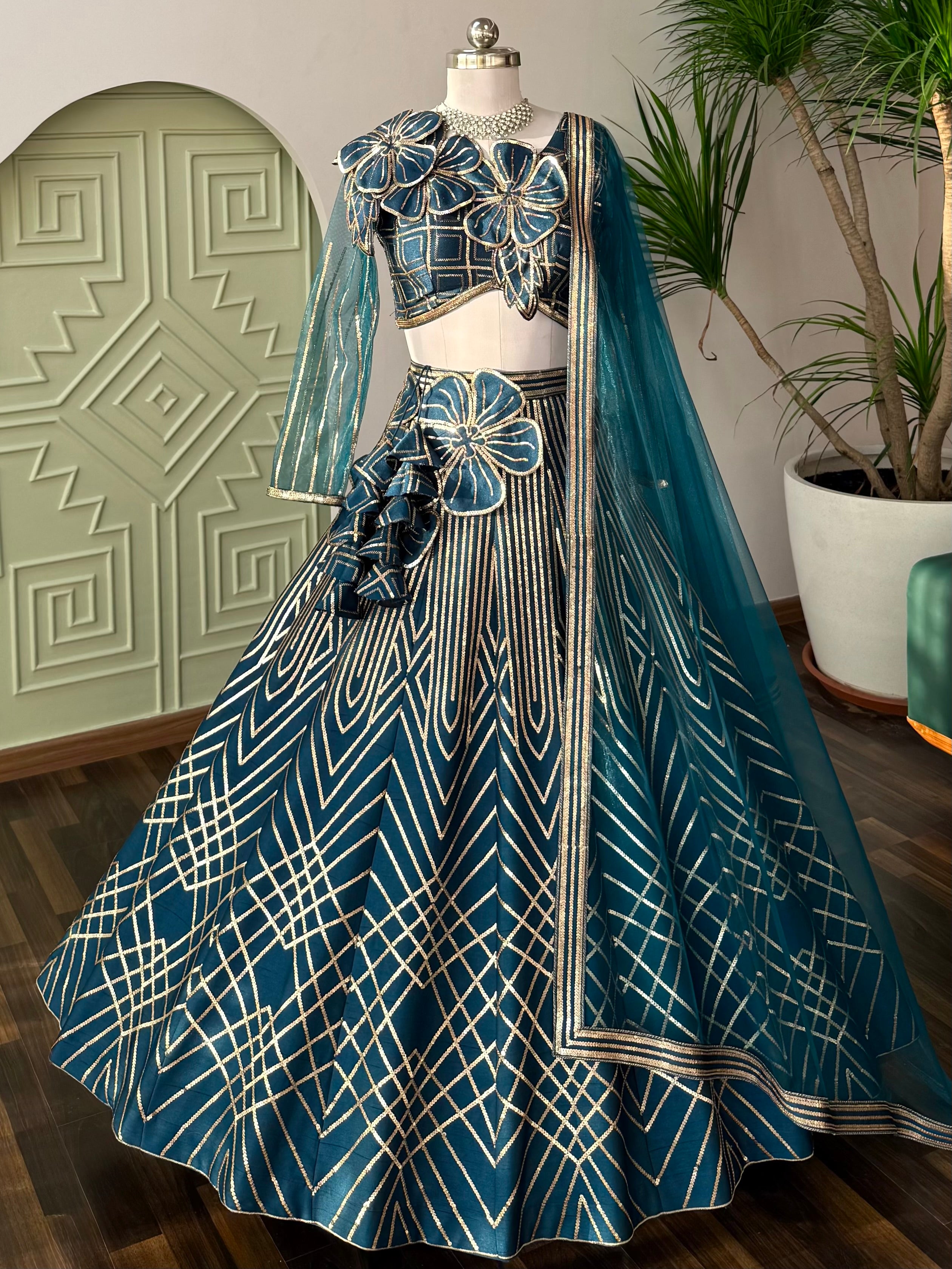 Firozi color Designer Sequence Embroidery work Lehenga choli BL1643 ...