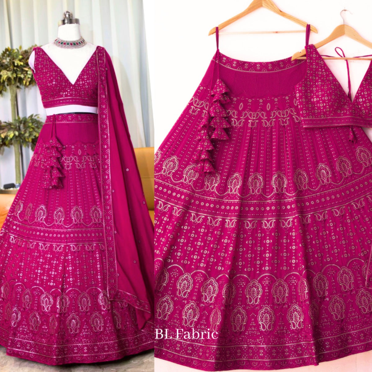 Pink color Sequence & Thread Embroidery work Designer Wedding Lehenga ...