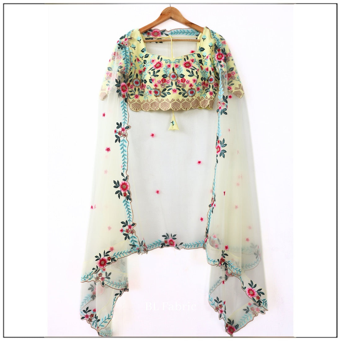 Yellow color Embroidery & Crush work Ruffle Style Lehenga Choli for an ...