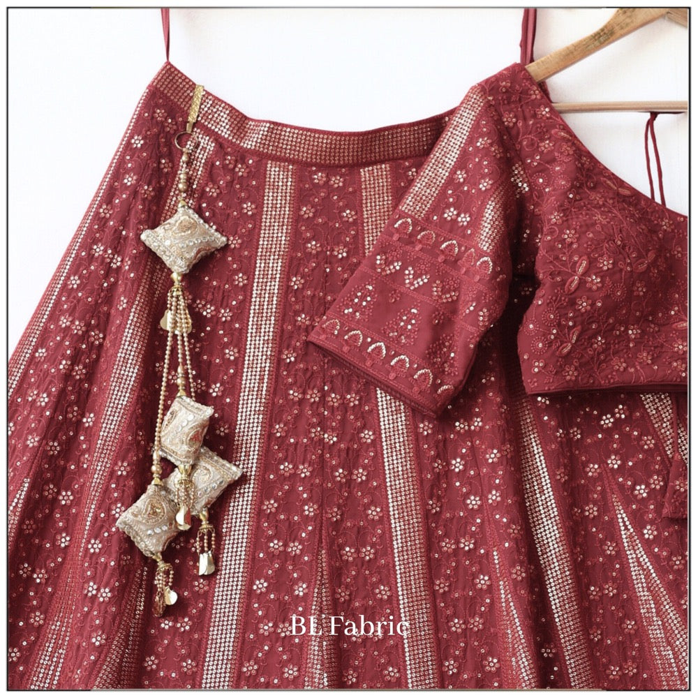 Maroon color Embroidery & Sequence work Designer Lehenga Choli for Wed ...