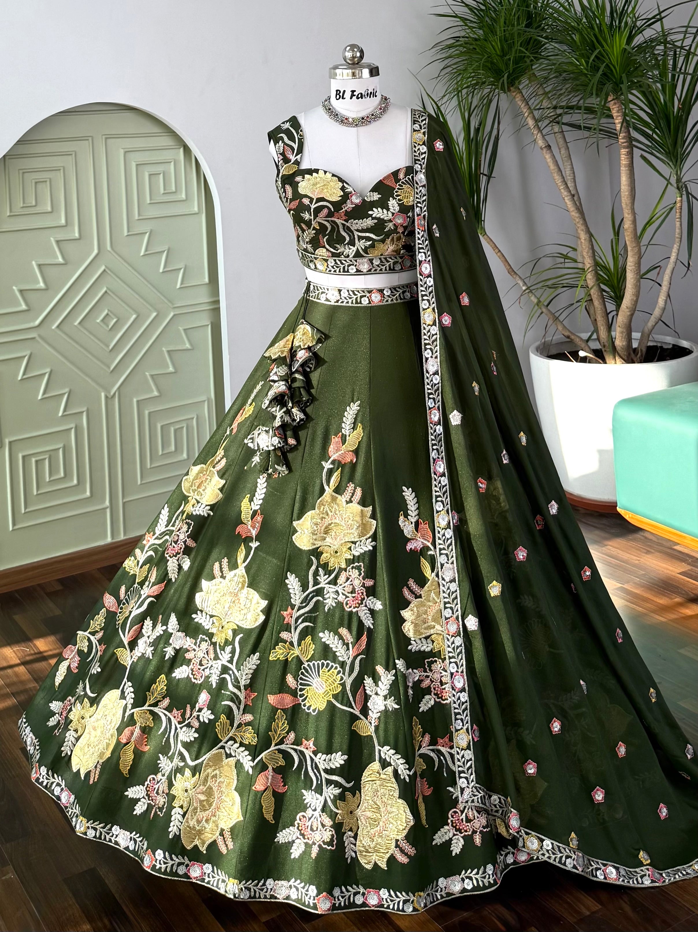 Green color Sequence Embroidery work Designer Lehenga Choli BL1660 – BL ...