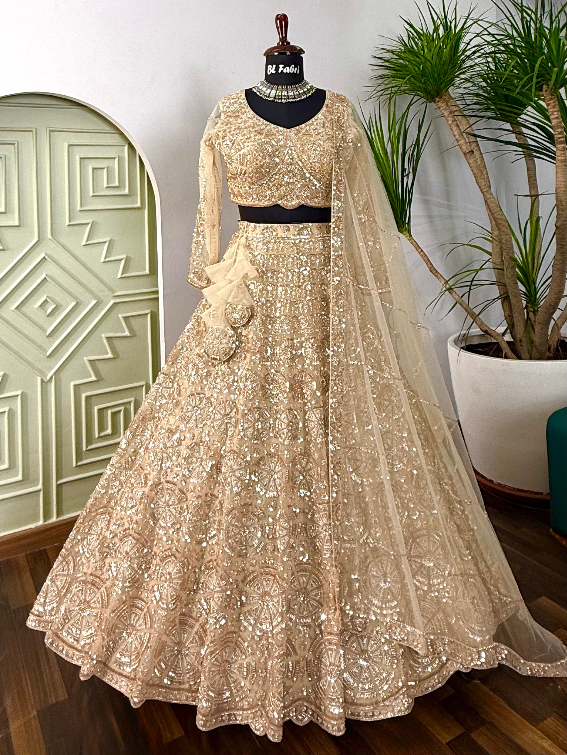Golden color Hand Embroidery work Designer Lehenga Choli for Wedding F ...