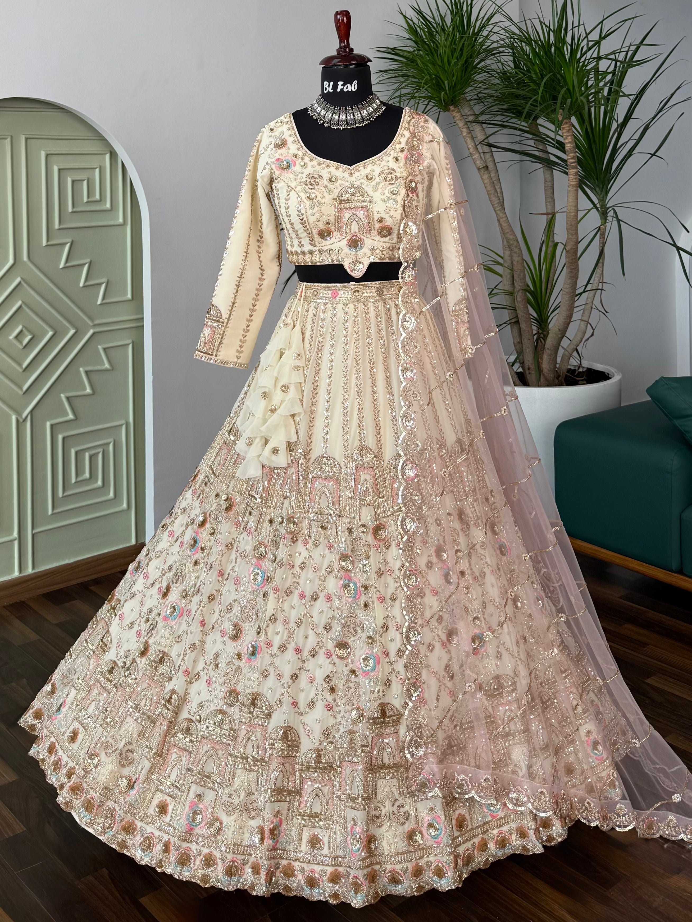 Off white color Hand Embroidery work Designer Lehenga Choli for Weddin ...