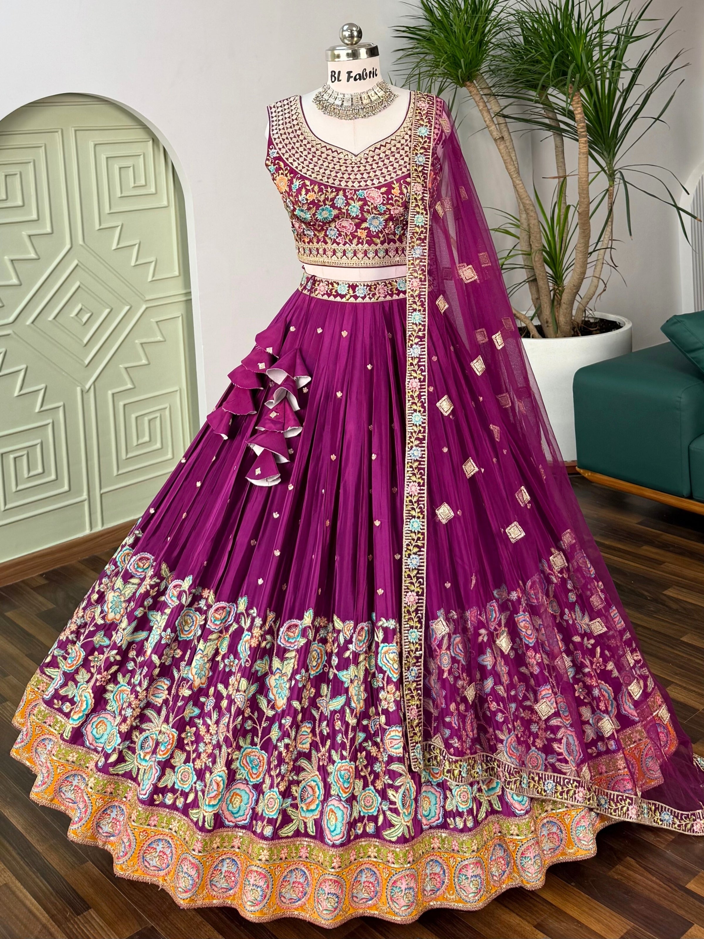 Purple color Embroidery & Sequence work Designer Lehenga Choli for Wed ...